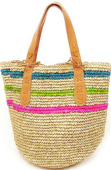 BAG15-10 Handmade Woman Natural Bags with Leather from Bali